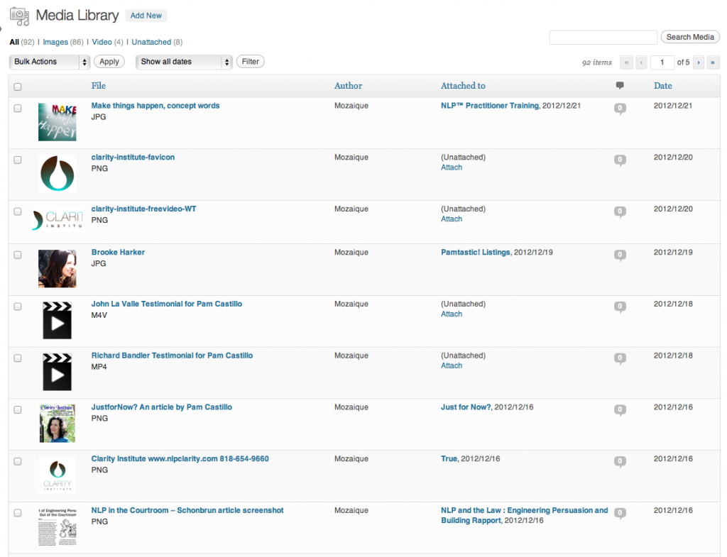 Media library example - NLP™ Clarity Institute | NLP™ Clarity Institute